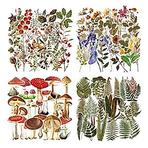 Plant Journaling Stickers Pack 160Pcs, Vintage Scrapbook Sticker Aesthetic Natural Flower Mushroom Sticker Art Bullet Journals Planners DIY Sticker, Pretty Floral Decorative Decals