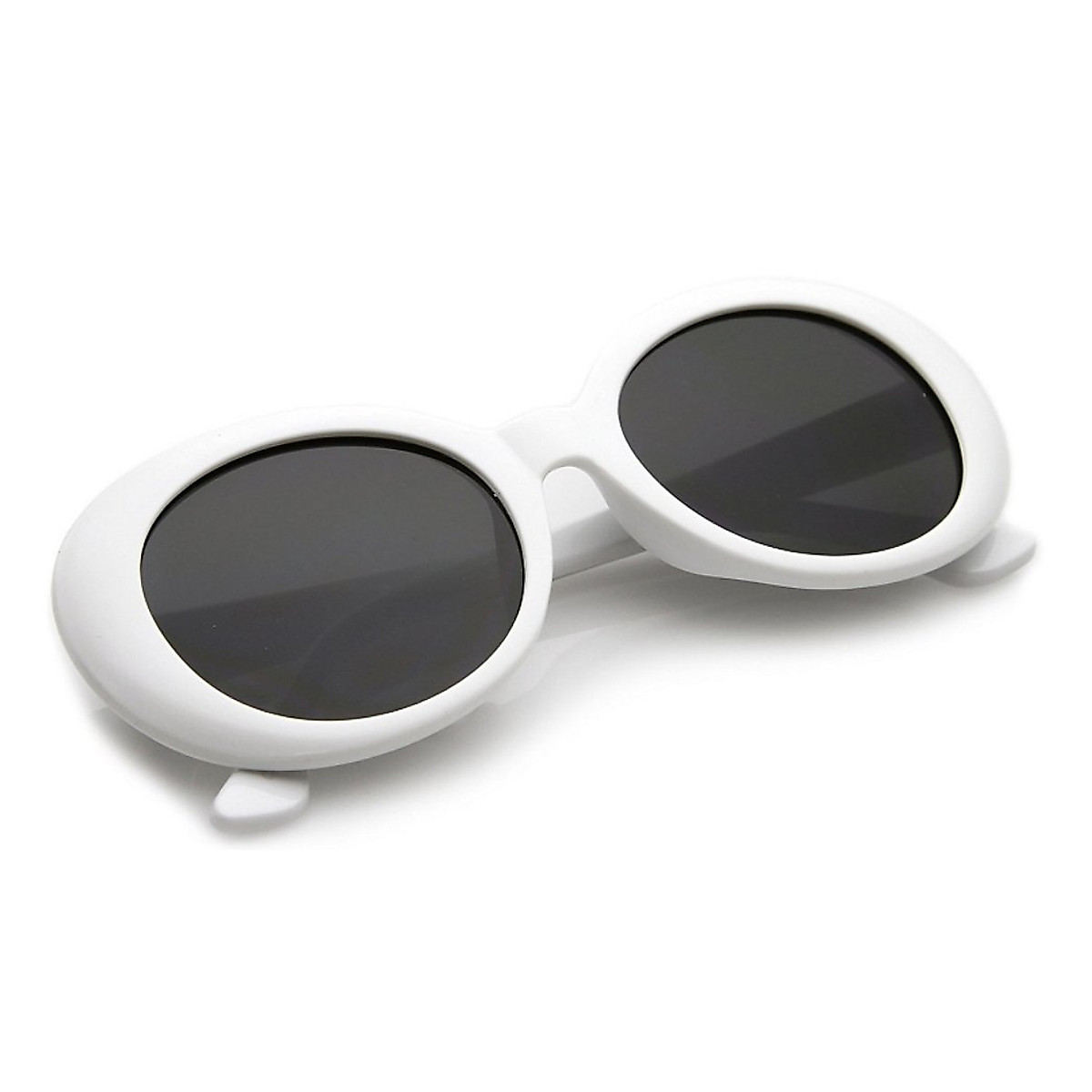 EHH - Women's Round Retro Oval Sunglasses Color Tint or Smoke Lenses Clout Goggles, White, Black, Large