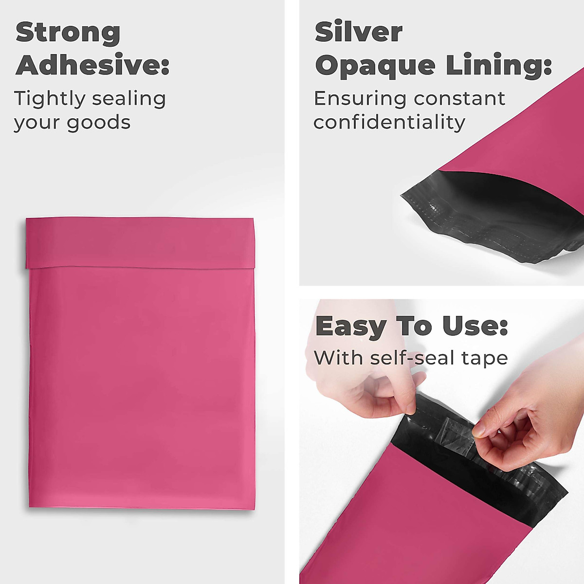 Small Poly Mailers 7.5x10, Solid Pink Shipping Bags - Tear And Puncture Free Poly Bags - Water Resistant Mailing Bags - Packaging Bags For Small Business - 1000 Count