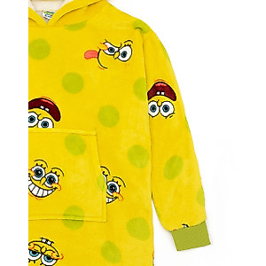 SpongeBob SquarePants Kids Wearable Hooded Blanket | Boys & Girls Yellow All Over Print Fleece Hoodie | Cozy Loungewear
