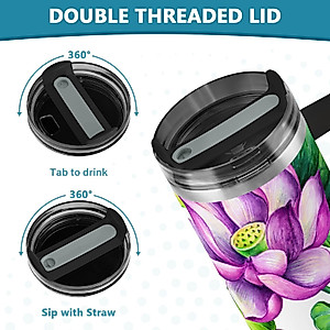 Yasala Car Tumbler with Handle Lotus Dragonfly Spring Travel Mug Coffee Cup Insulated Beverage Container Mega Cup for Hot Cold Drinking Thermos Water Bottle Cupholder Friendly 40 oz