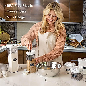 AIYULONG Airtight Food Storage Container Set - 7 Piece Set Clear Plastic Containers with Easy Lock Lids, for Kitchen Pantry Organization and Storage, Include 24 Labels (White)