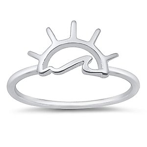 Unique Ocean Sunrise Sunset Beach Ring New .925 Sterling Silver Band Size 8