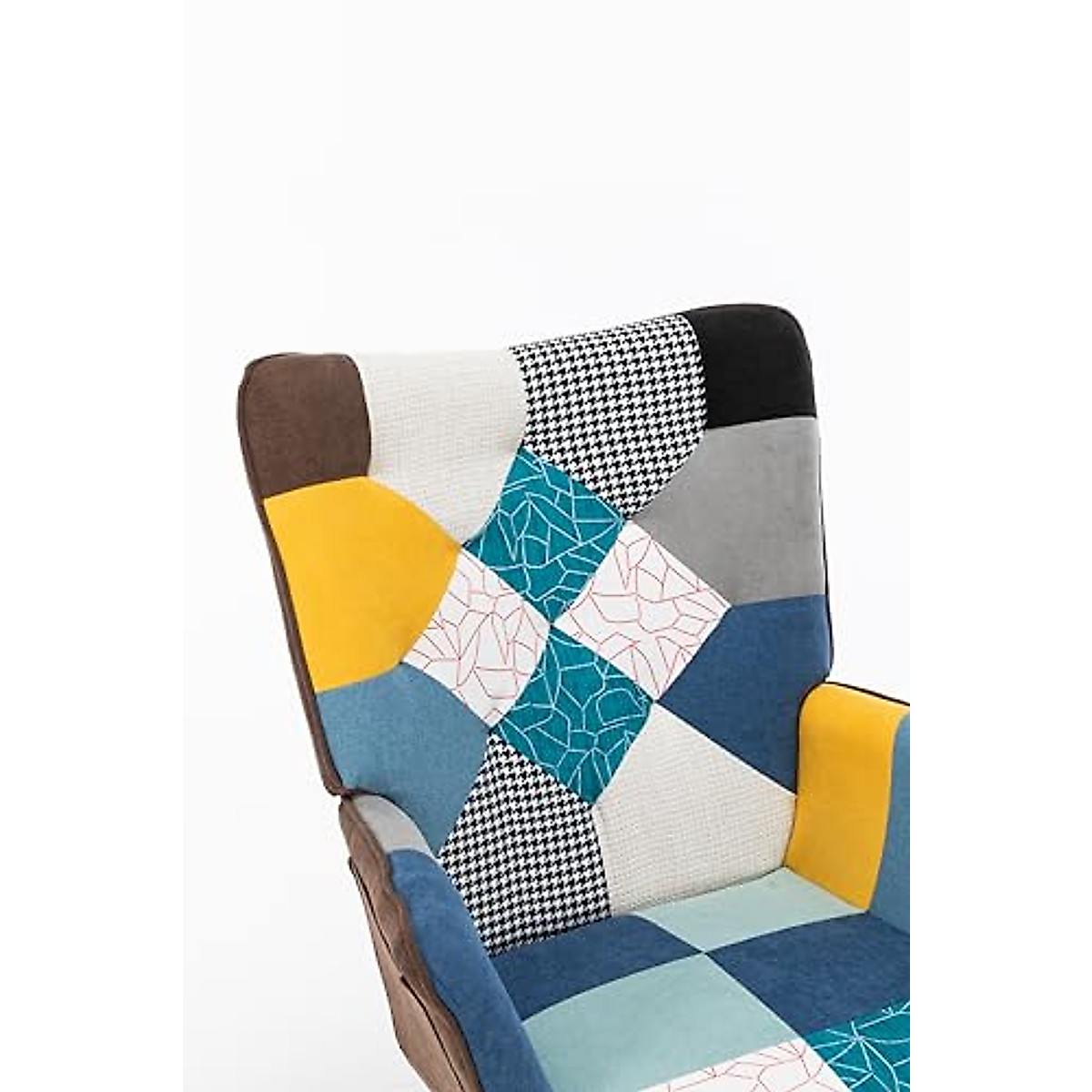 Lepfun Patchwork Solid Wood Armrest and Feet, Mid-Century Modern Accent, Fabric Sofa Chair for Living Room Bedroom Studio, Comfy Side Armchair for Bed,Antique Blue