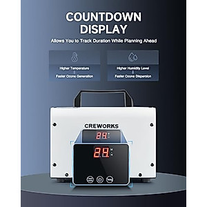 CREWORKS Digital Ozone Generator, 25000 mg/h High Capacity Ozone Machine for Car Home Smoke Pet Odor Removal, Commercial Ozone Odor Eliminator Air Purifier with Adjustable Settings for 3200 sq ft Room