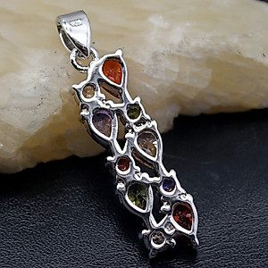 Multi Gemstone Pendants Garnet Amethyst Morganite Peridot Promise Wedding Party Necklaces Pendants (Silver Color)