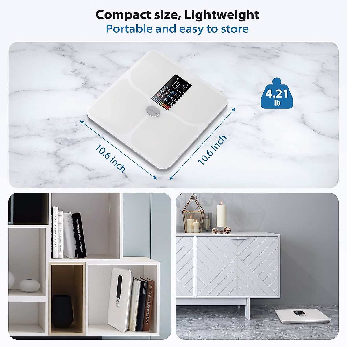 Body Fat Scale, ABLEGRID Digital Smart Bathroom Scale for Body Weight, Large LCD Display Screen, 16 Body Composition Metrics BMI, Water Weigh, Heart Rate, Baby Mode, 400lb, Rechargeable (White)