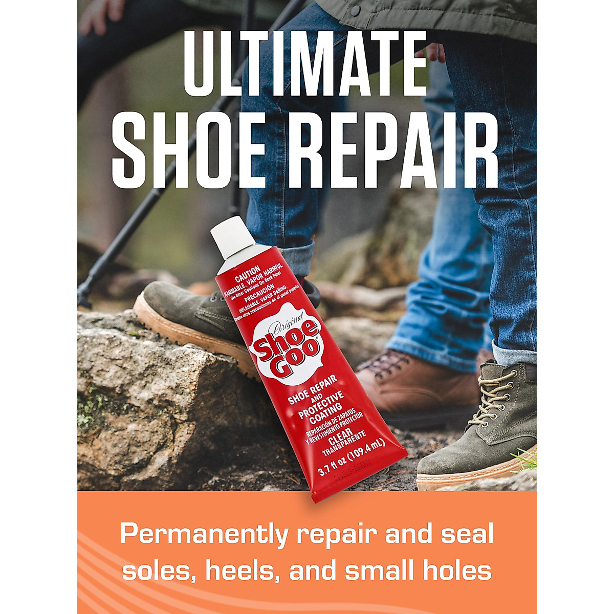 SOF SOLE Original Shoe Goo - 3.7 fl oz Tube - Clear Shoe Glue - Repairs Soles, Heels, Patches Small Holes - Bonds on Contact, Dries Within 24 Hrs, Waterproof - Works on Leather, Rubber, Vinyl, Canvas