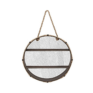 Deco 79 Metal Round 2 Shelves Wall Shelf with Hanging Rope, 24" x 6" x 24", Black