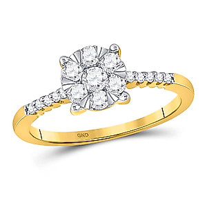The Diamond Deal 10kt Yellow Gold Womens Round Diamond Flower Cluster Ring 1/2 Cttw