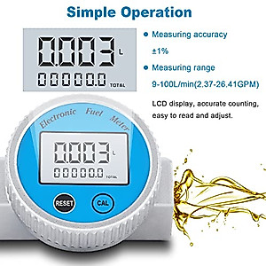 Epidioxi Turbine Flow Meter Waterproof Digital Fuel Flowmeter 2.37-26.41GPM for Water Diesel Fuel Methanol Kerosene Oil (1"NPT)