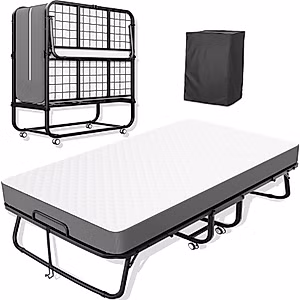 Greenvelly Folding Bed with Mattress, 75" x 38" Roll Away Beds for Adults,Metal Frame Fold Up Beds with Memory Foam Mattress,Guest Bed