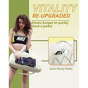 Gym Bag for Women, BAGSMART Sports Travel Duffel Bag With Shoe Compartment & Wet Pocket, Carry On Weekender Duffel Bag, Water Resistant Sports Gym Tote Bags Swimming Yoga Workout - White