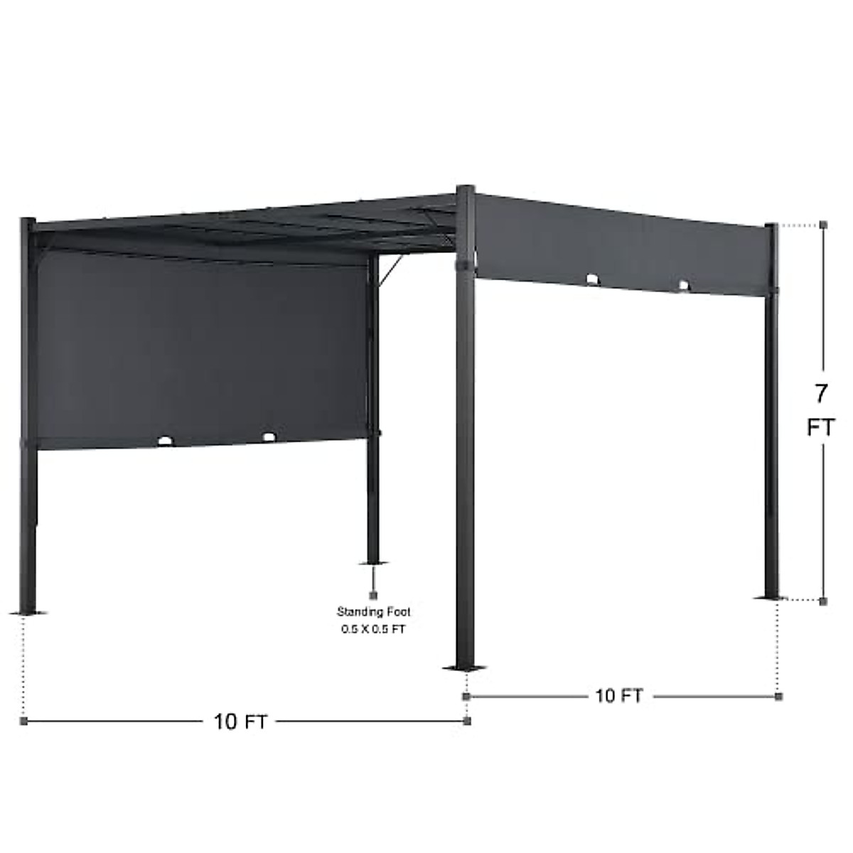 10 x10 Outdoor Pergola with Solar Lights and Adjustable Sun Shade Cover and Retractable Canopy for Backyard Deck Garden (Grey)