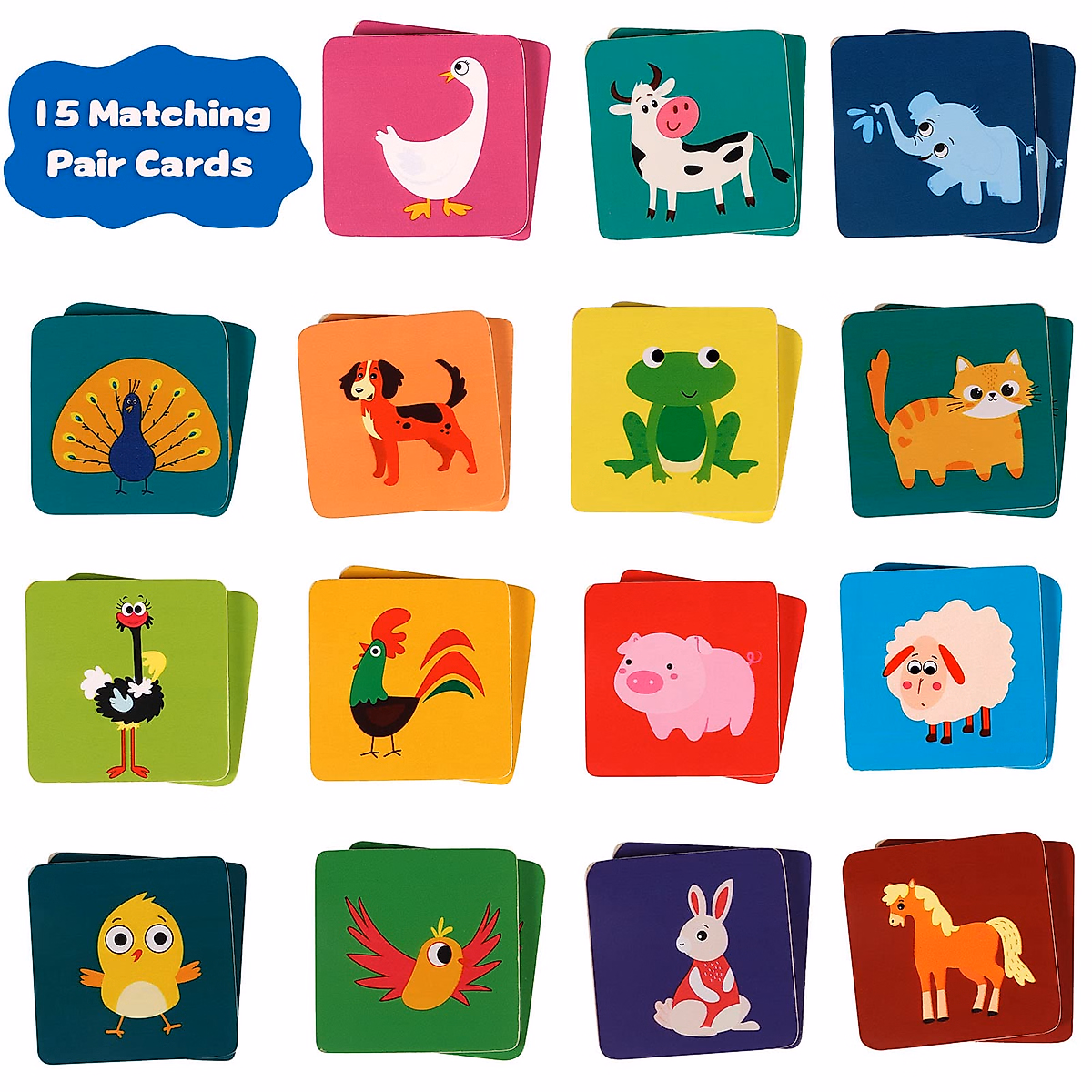 Atoylink Matching Memory Game for Kids 3 and Up - 30pcs Cute Animal Wooden Memory Card Matching Games Camp Concentration Memory Games for Toddler Boys and Girls