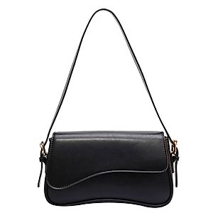 Shoulder Bag for Women Y2K Trendy Purse Vegan Leather Hobo Handbags Clutch Saddle Bag with 2 Removable Strap (black)