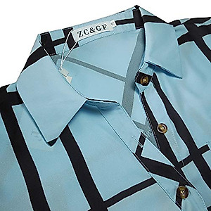 ZC&GF Women's Long Sleeve V-Neck Stripes Casual Blouses Pocket Button Down Shirt Tops