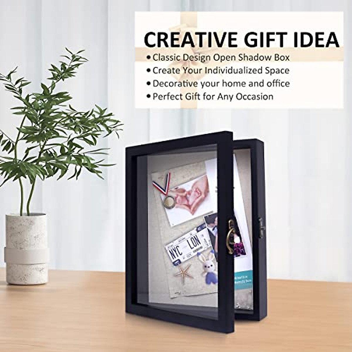 UMICAL 11x14 Shadow Box Display Case Black Shadow Box Frame with Linen Back and HD Plexiglass Window Door Wood Memory Box for Keepsakes