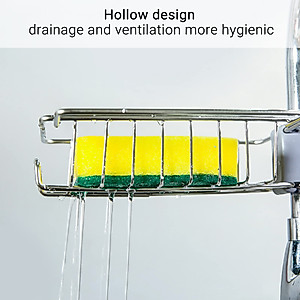 SooGree Kitchen Sink Organizer Over Faucet Sponge Holder,304 Stainless Steel Heavy Duty Thickening Hanging Faucet Drain Rack for Scrubbers,Soap,Bathroom,Detachable Storage Rack(Heighten and Lengthen)