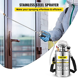 Happybuy 1.5 Gallon Stainless Steel Sprayer, 16" Wand&3.3FT Reinforced Hose, Hand Pump Sprayer with Pressure Gauge, Safety Valve&Adjustable Nozzle, Garden Weed Sprayer for Lawn, Gardening & Sanitizing