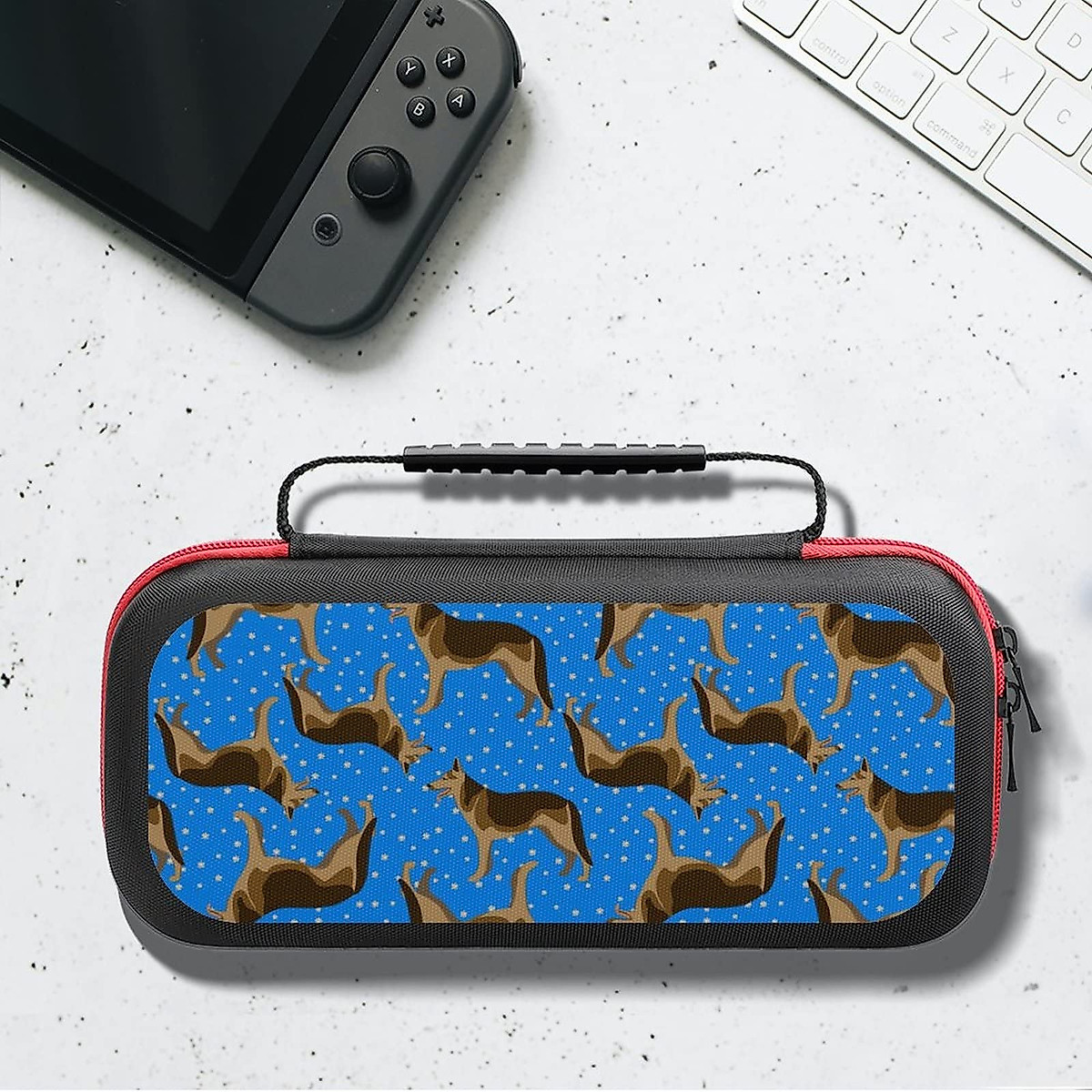 German Shepherd on Blue Starry Switch Carrying Case Protective Hard Shell Portable Travel Pouch with 20 Game Cartridge