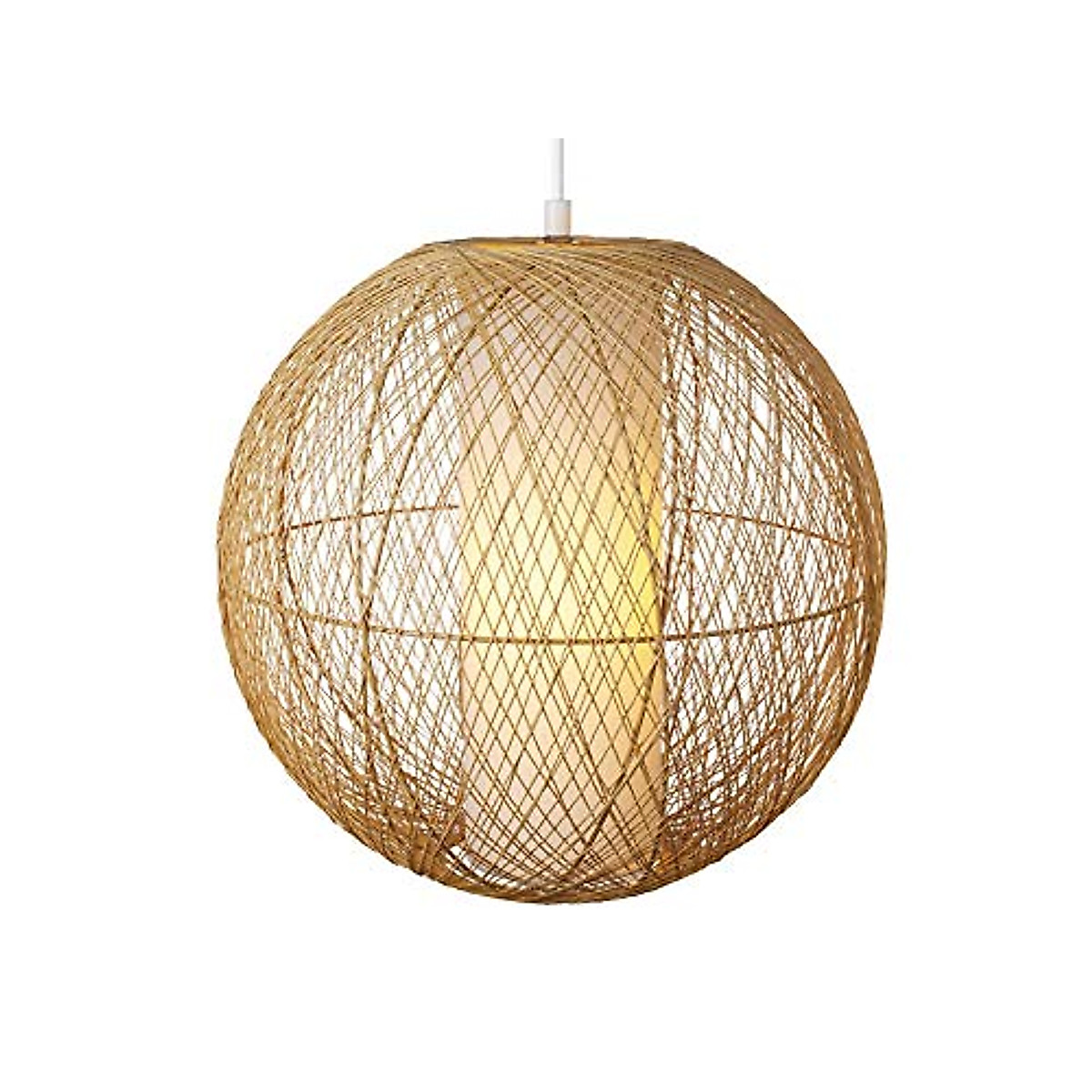 Globe Electric 61014 1-Light Pendant, Natural Rattan Shade, White Inner Fabric Shade, Designer White Cloth Cord, Bulb Included
