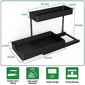 2 Pack Under Sink Organizers and Storage, 2 Tier Pull Out Cabinet Organizer Sliding Cabinet Basket Organizer Bathroom Kitchen Storage with Siding Drawers Multi-Purpose Office Organization and Storage