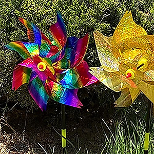 Cabilock 3pcs Outdoor Bird Repellent Pinwheel Tool Rainbow Pinwheels Wind Spinners Kids Windmill Children Toy Garden Windmills Whirl Pinwheels for Party Favors Outdoor Lawn Decorations