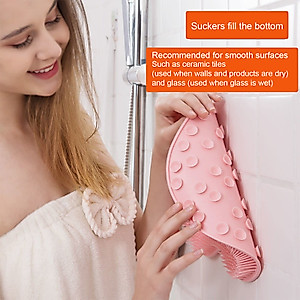 VOPHIA 2 Pack Shower Back & Foot Scrubber,Wall Mounted Back Scrubber Silicone Bath Massage Cushion Brush with Suction Cups,Bathroom Wash Foot Mat Exfoliating Dead Skin Foot Brush (L-Pink Blue)