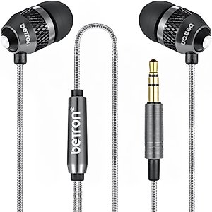 Betron B25 Earphones, Noise Isolating in-Ear Wired Headphones with Strong Bass, Tangle-Free Cord, Lightweight, Carry Case and Soft Earbud Tips (Black)