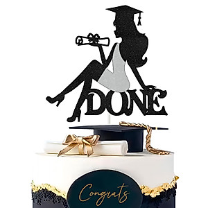 ShuanQ Done Cake Topper - Class of 2024 Graduation Party Decoration Cake Picks for Girls - Congrats 2024 Grad Sign Party Decor - High Scool College Graduation Party Supplies