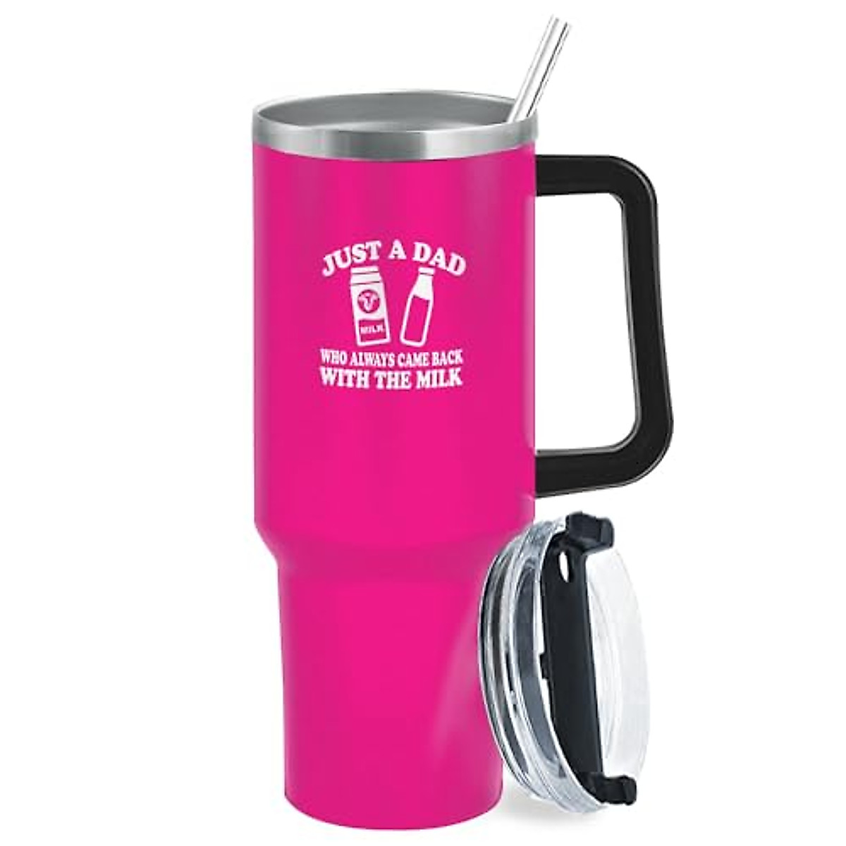 liabiliies 40 oz Tumbler with Handle and Straw Just A Dad Who Always Came Back With The Milk Tumbler Personalized Tumblers with Lid and Straw Insulated Tumbler Stainless Steel Tumblers