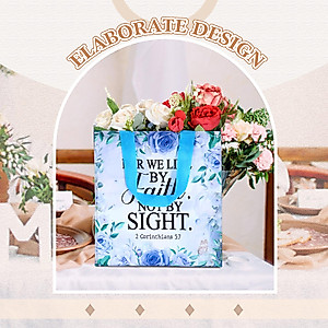 Riakrum 32 Pcs Bible Verse Flower Gift Bag with Handles Religious Reusable Gift Bags Bulk Christian Baptism Tote Bags Non Woven Gift Bags for Women Wedding Birthday Gift Wrapping Bags