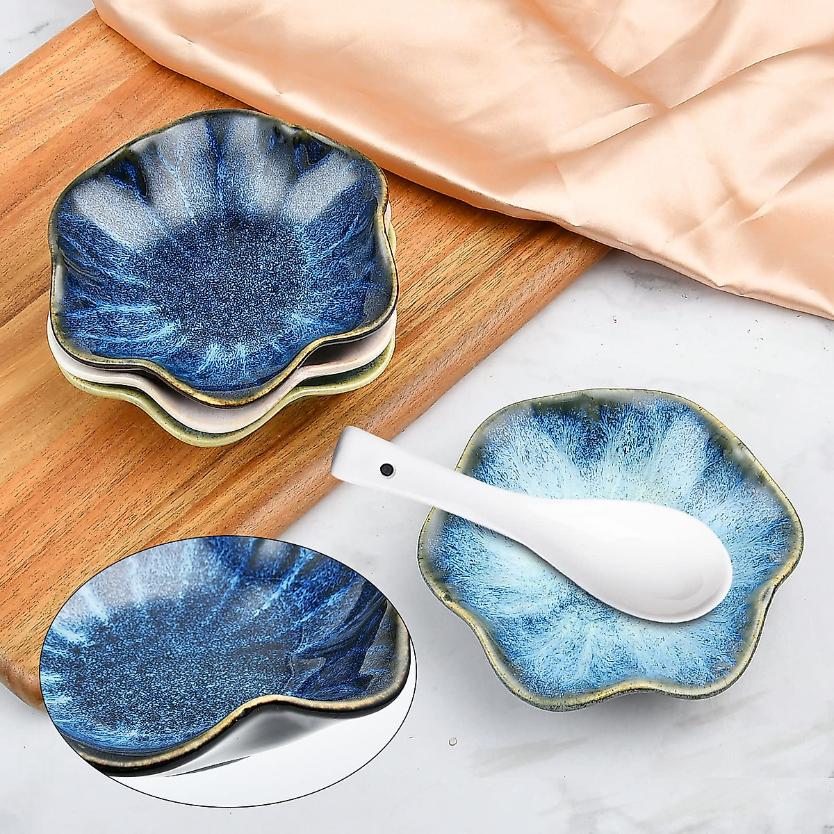 Worldity 4 Pack Ceramic Spoon Rest, Glaze Coffee Spoon Rest, Heat Resistant Spoon Rest for kitchen Counter, Utensil Rest for Kitchen Restaurant Home Use