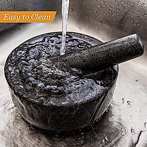 6.3 Inch 3 Cup Mortar and Pestle, Large Heavy Mortar and Pestle Set, Guacamole Mortar and Pestle, Molcajete Large Black Mortar and Pestle and Mortar Guacamole Mortar and Pestle Granite