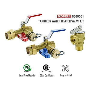HYDRO MASTER Tankless Water Heater Service Valve Kit with Pressure Relief Valve 3/4-Inch IPS Isolator Clean Brass