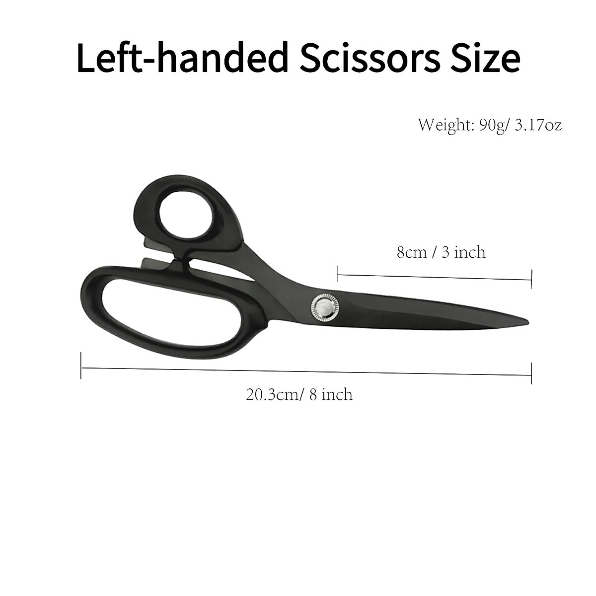 Mxeiwzx Left-Handed Scissors for Adults, 8 Inch Titanium Coating with Stainless Steel Blade, for Dressmaking, Leather Professional Sewing Fabric, Crafting and Home General Use, Black