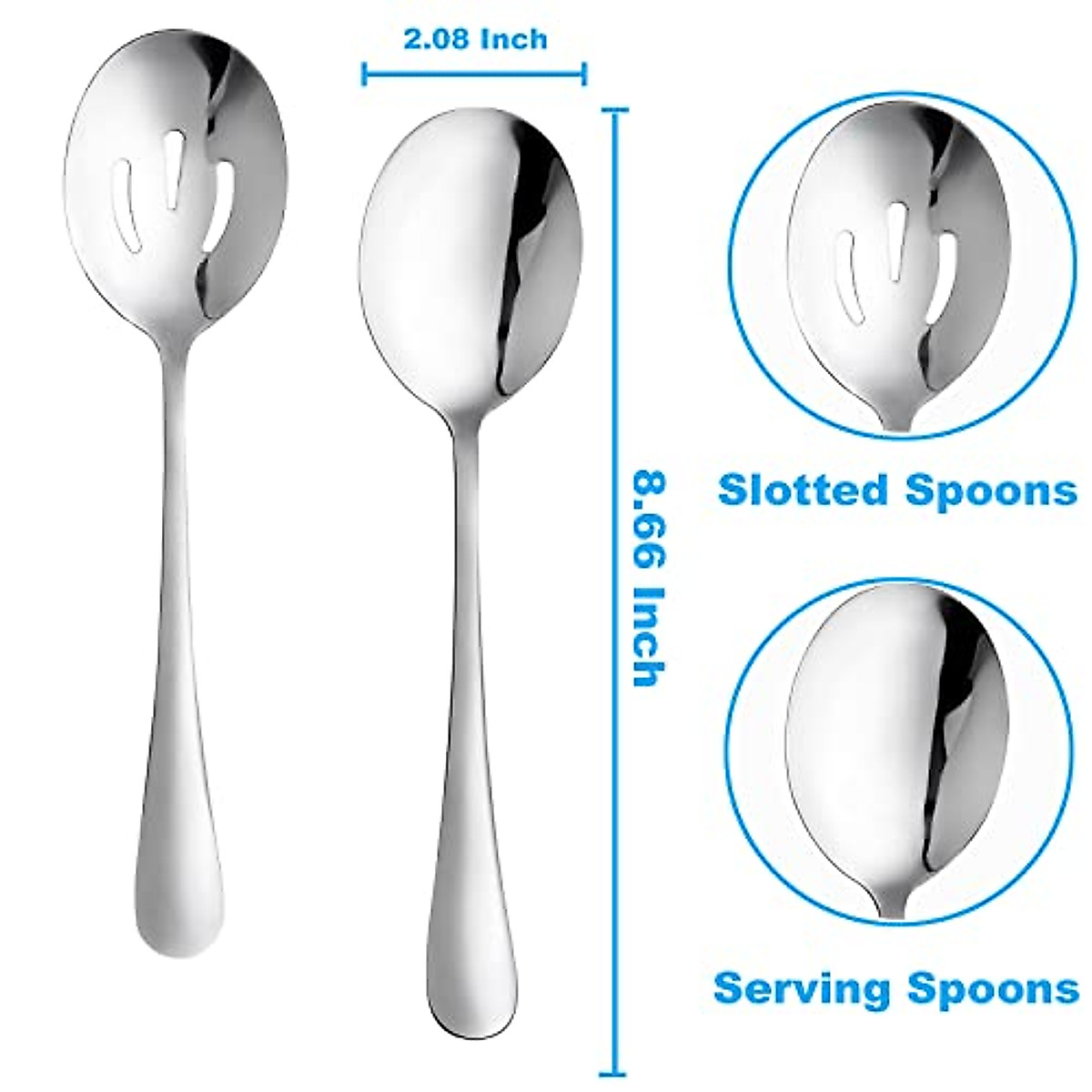 6 Pieces Serving Spoons Set, 8.7 Inch Serving Spoon, Includes 3 Serving Spoons and 3 Slotted Spoons, Stainless Steel Buffet Banquet Spoons, Large Spoons Utensils Cutlery Set for Home, Kitchen