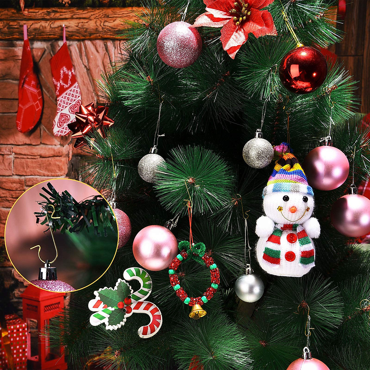 Hotop 200 Pcs Christmas Ornament Hooks Gold Operation Christmas Ornament Hangers Christmas Tree Hooks Metal Wire Hooks with Storage Box for Hanging Christmas Tree Decoration, 1.18'', 1.57''