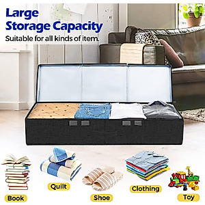 Under Bed Storage, Large Underbed Storage Containers with Lids, Foldable Clothes Storage Bins W/ Reinforced Handle for Bedroom Organization, Closet Organizers for Blanket, Shoe, Pillow -2 Pack, Black
