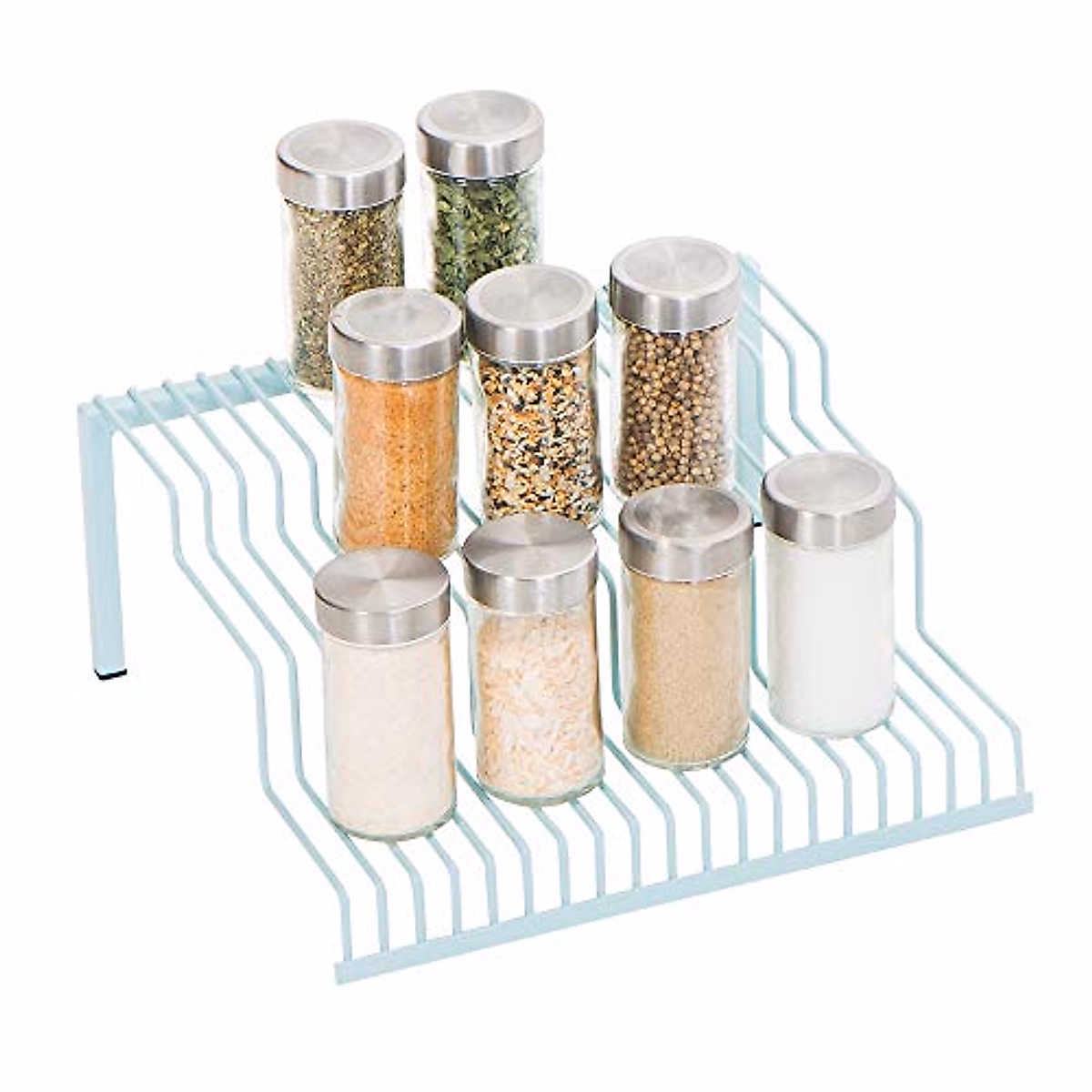 Smart Design Heavy Duty 3-Tier Spice Rack Shelf Organizer - Steel Metal Wire - Cupboard, Jars, Can, Cabinet and Pantry Storage Organization - Kitchen 10.25 x 4.25 Inch - Light Blue