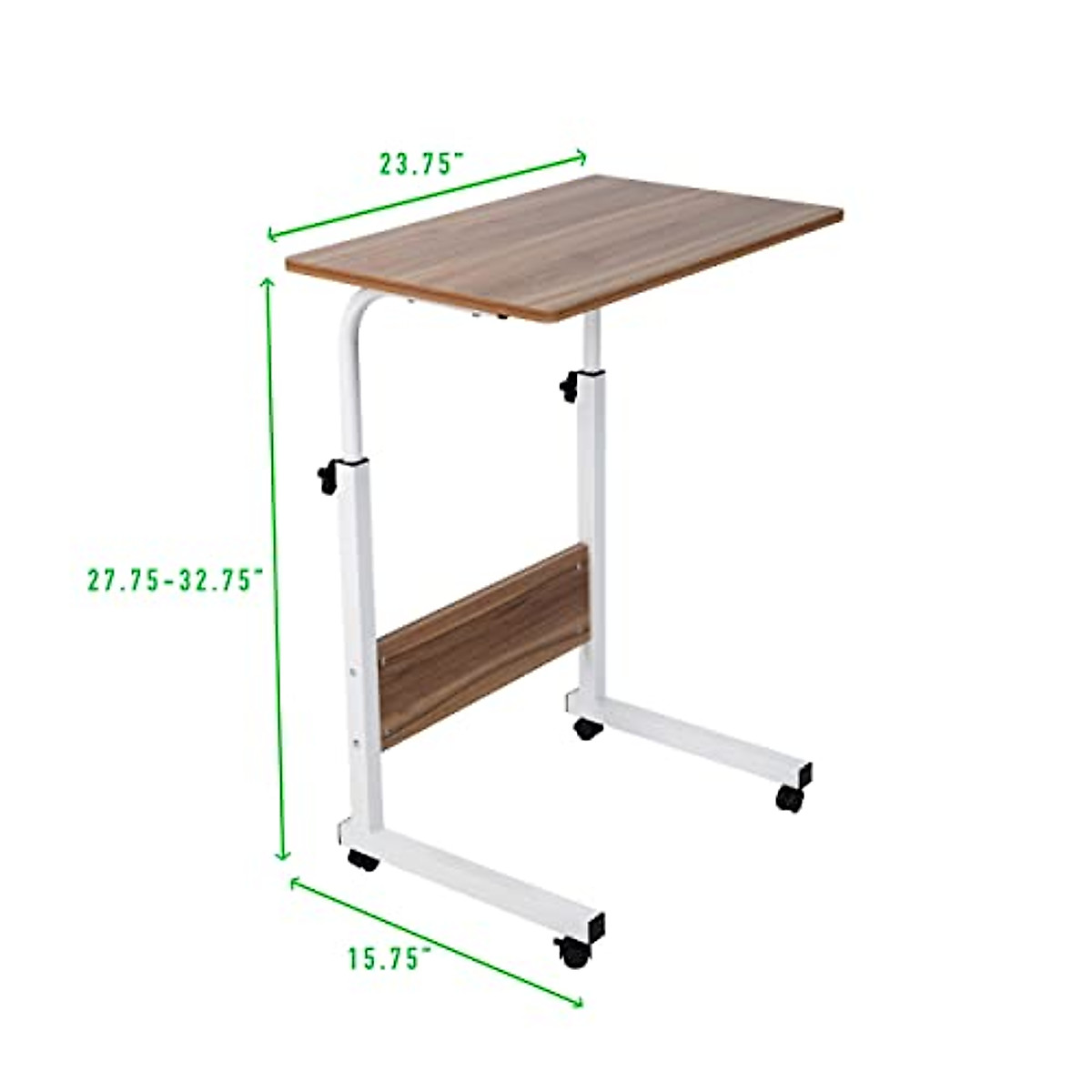 Mind Reader Adjustable Rolling Lapdesk Couch End, Side Table, Over Bed Desk, Medium, Brown