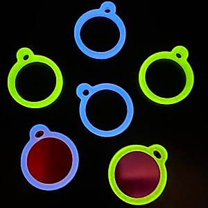 Two Colors Circle Silicone Dog Tag Silencer Green Glow in The Dark Round Soundless Pet Tag Sleeve Blue Glow in The Dark Personalize Pet Name Tags Protector Lightweight Pet Tag Cover