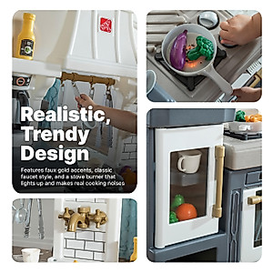 Step2 Gilded Gourmet Kitchen Playset for Kids, Indoor/Outdoor Play Kitchen Set, Toddlers 2+ Years Old, 20+ Piece Kitchen Toy Set, Easy to Assemble, White, Blue, Gray