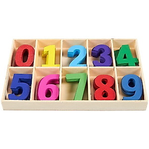 Wooden Numbers for Learning Games, Educational Tool (Rainbow Colors, 50 Pieces)