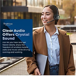 TruVoice BT65 Wireless USB Headset with Hi-Fi Audio and Noise Canceling Microphone - v5.2 Bluetooth Fast Charging Base and 15hr Talk time - Multi Connectivity with Both Computer and Cell Phone.