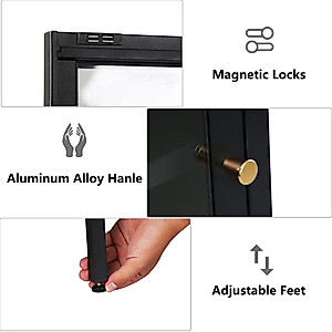 MIOCASA Display Cabinet Steel Storage Cabinet, Bookcase with Glass Door Accent Tall 4 Tier File Cabinet for Home, School, Gym, Bathroom and Office (H150-Glass 1D)