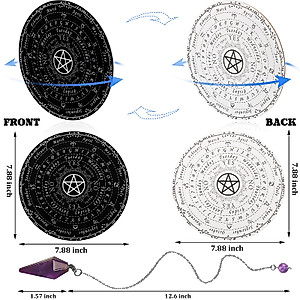 Threan Pendulum Dowsing Divination Board with Amethyst Set Metaphysical Message Crystal Pendulum Necklace Wooden Spirit Board Talking Board with Planchette for Wiccan Supply(Star Style)