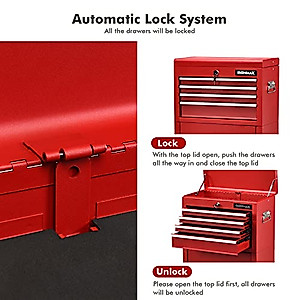 Goplus 6-Drawer Rolling Tool Chest, 3-in-1 Tool Box Organizer w/ Auto Locking System & Lockable Wheels & Sliding Drawers & Detachable Top, Tool Storage Cabinet for Garage Workshop, Red
