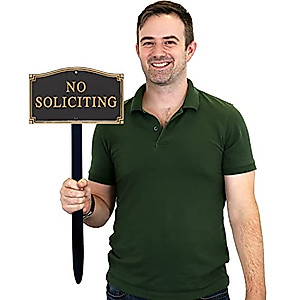 SmartSign Metal No Soliciting Sign for Yard, No Soliciting Garden Plaque | 5.75" x 9.5" Aluminum Plaque with 18" Black Stake